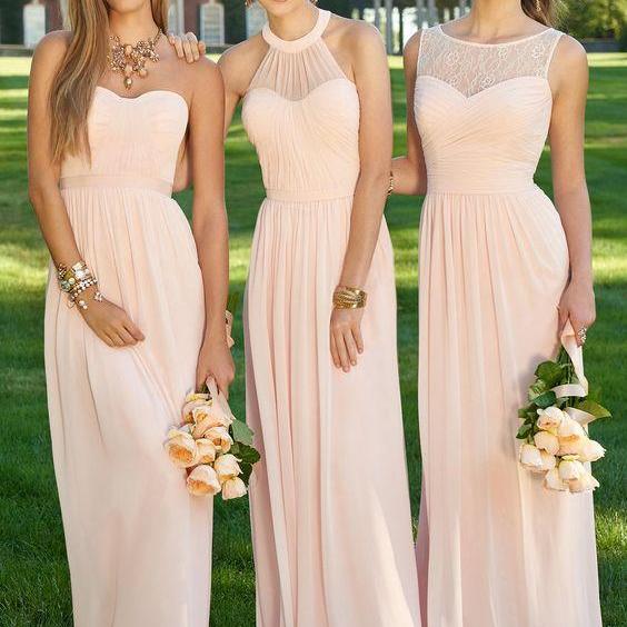 Blush Bridesmaids Dresses Pink Chiffon Bridesmaids Dresses Long